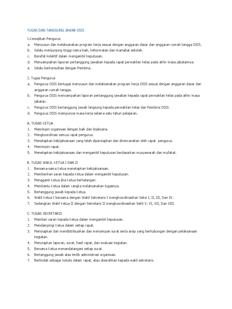 Tugas Dan Tanggung Jawab Osis | PDF
