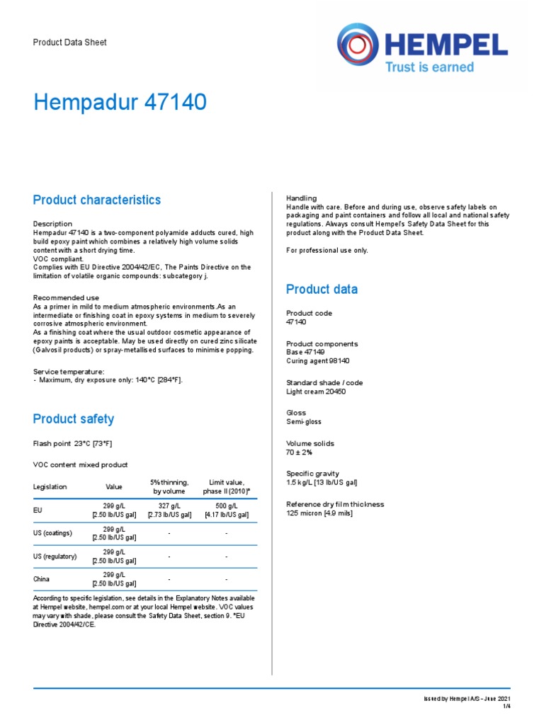 Hempadur 47140 | PDF | Paint | Volatile Organic Compound