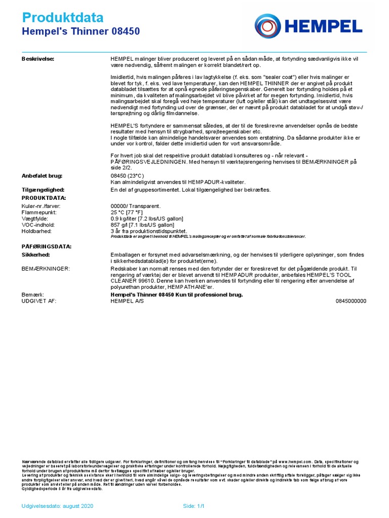 Hempel's Thinner 08450 | PDF