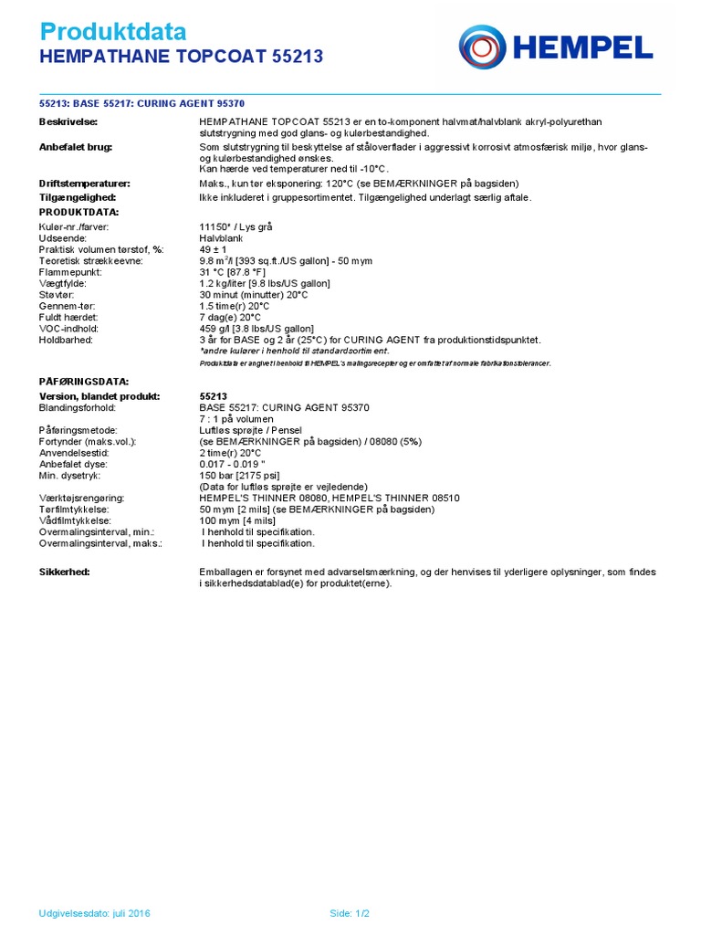 PDS Hempathane Topcoat 55213 Da-DK | PDF