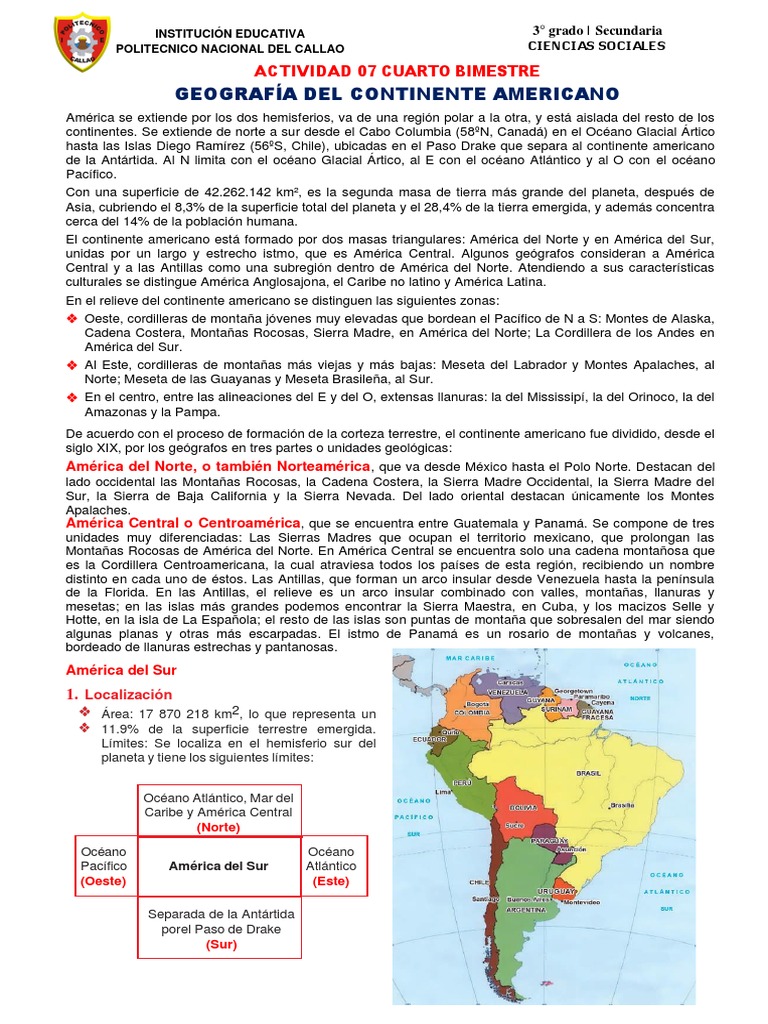 4° Bimestre - Actividad 07 - América Del Sur | PDF | Américas | América ...