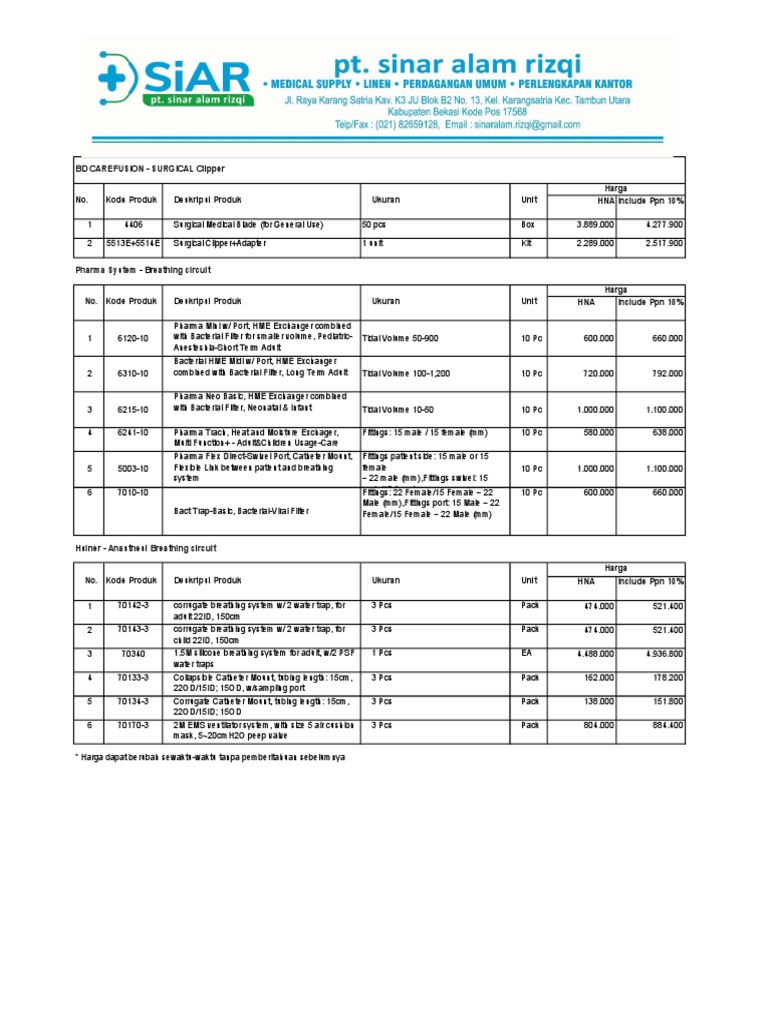 Price List Ipd | PDF | Equipment | Medicine