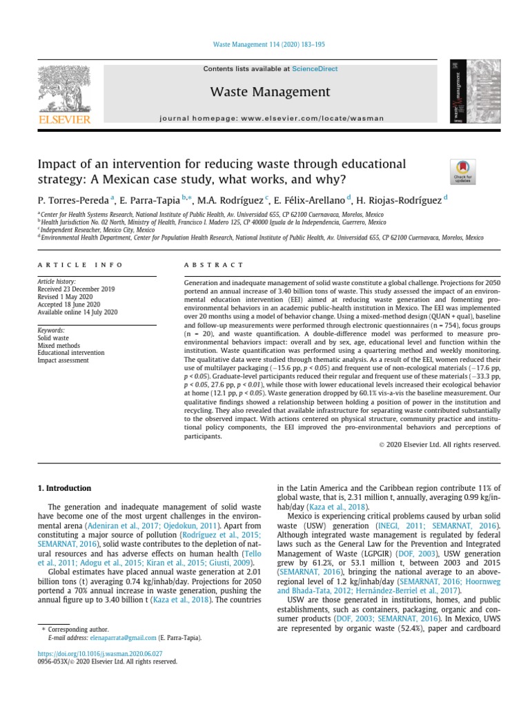 Impact of An Intervention For Reducing Waste Through Educational | PDF ...