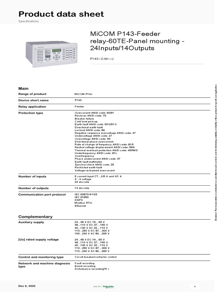 Easergy Micom p14x - p143 C M J | PDF | Power Supply | Electronics