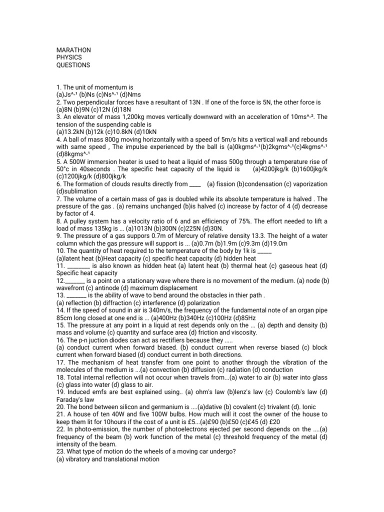 Physics Multiple Choice Questions | PDF