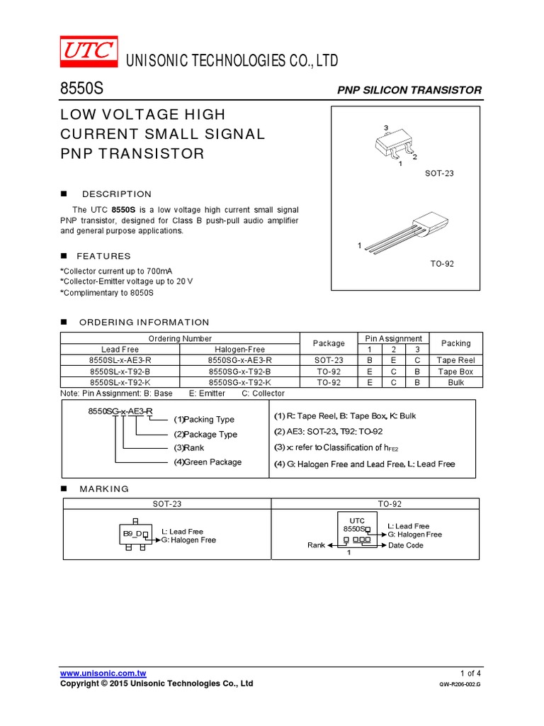 Unisonic Technologies Co., LTD: Low Voltage High Current Small Signal ...