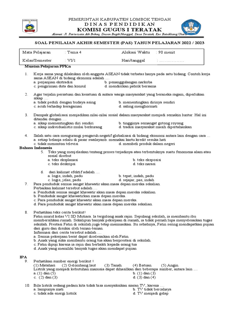 Soal Tema 4 KLS 6 | PDF