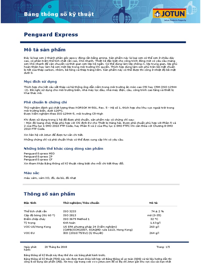 Thong So Ky Thuat Jotun Penguard Express | PDF