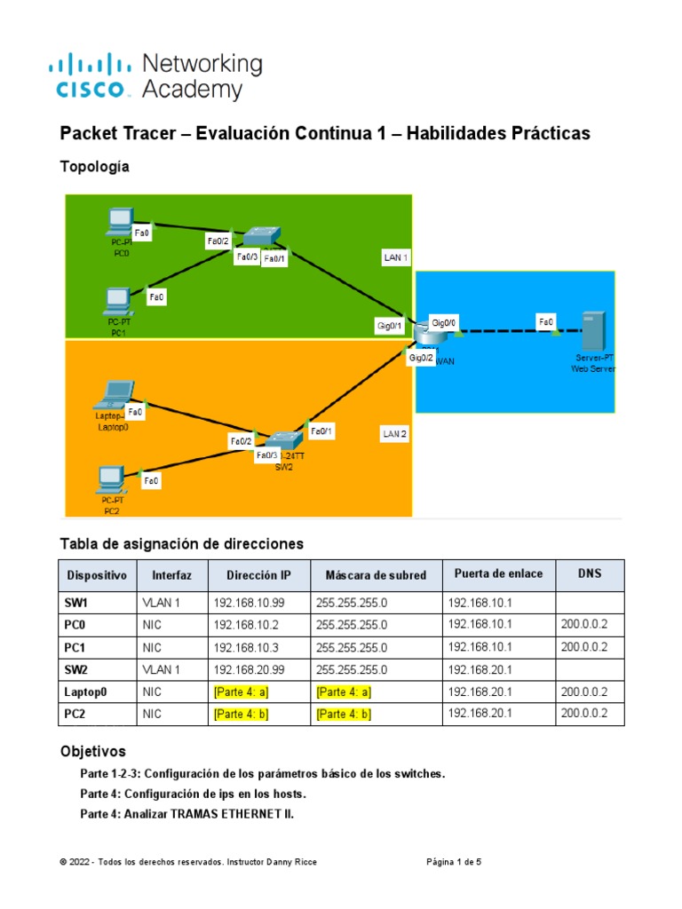 Configuración básica de switches y direccionamiento estático en dispositivos de red | PDF ...