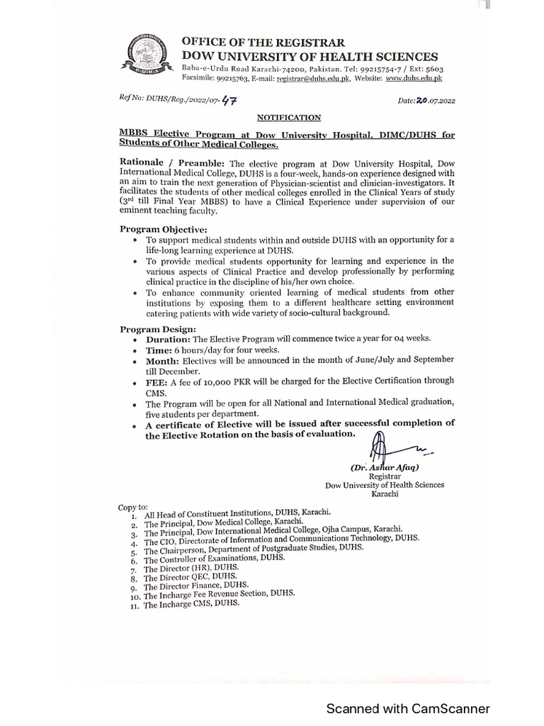 MBBS Elective Program at Dow University Hospital DIMC DUHS For Students ...