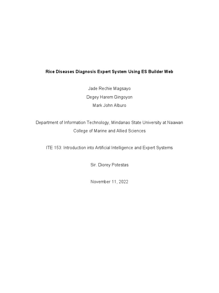 Rice Diseases Diagnosis Expert System Using ES Builder Web | PDF