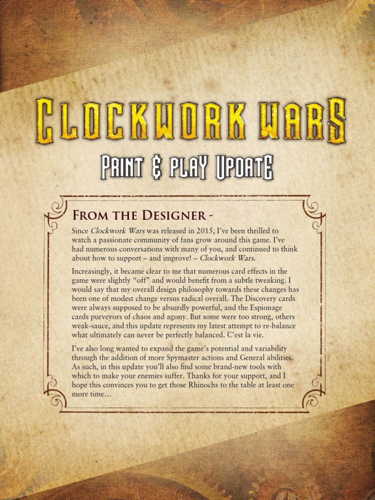 Clockwork Wars-PnP Update-2021 v1 | PDF | Espionage | Military