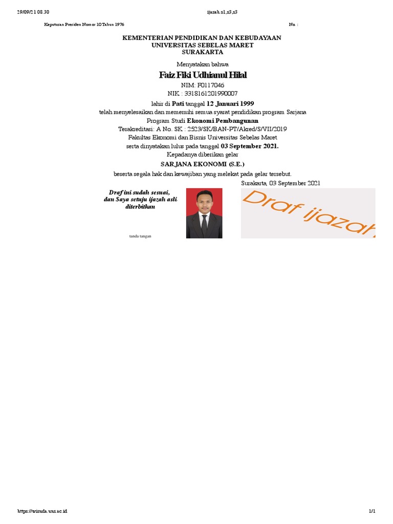 Draft Ijazah Wisuda Uns | PDF