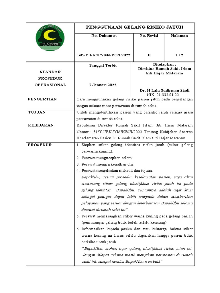Spo Penggunaan Stiker Gelang Risiko Jatuh (1) Fix | PDF