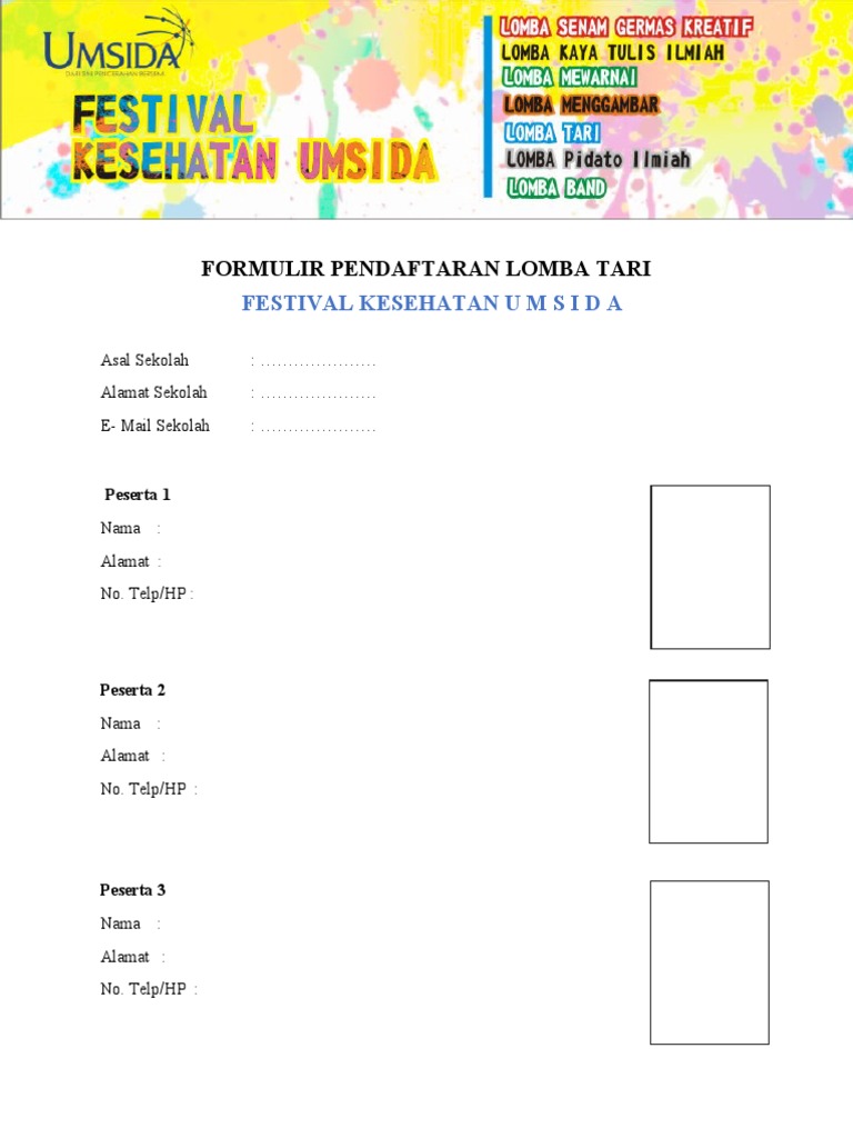Formulir Pendaftaran Lomba Tari | PDF