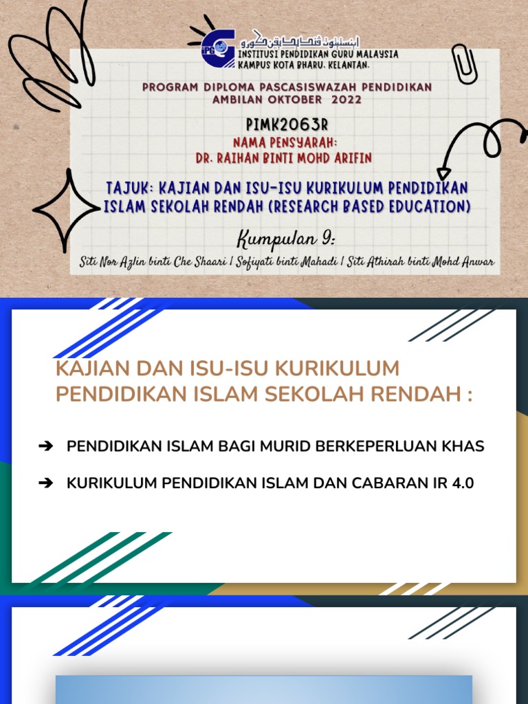 Kajian Dan Isu-Isu Kurikulum Pendidikan Islam Sekolah Rendah KUMPULAN 9 | PDF