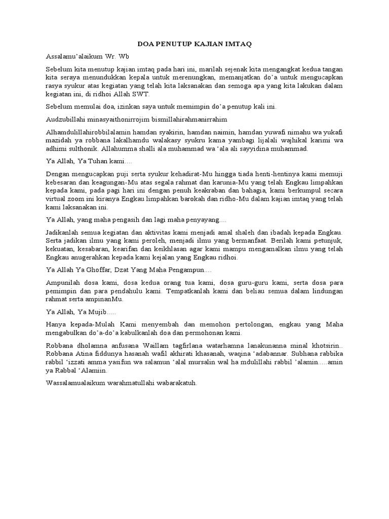 Doa Penutup Kajian Imtaq | PDF