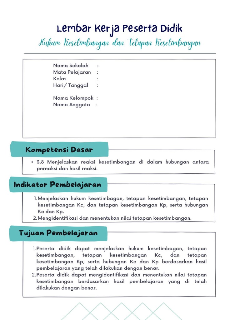 LKPD - Hukum Kesetimbangan Dan Tetapan Kesetimbangan-2 | PDF