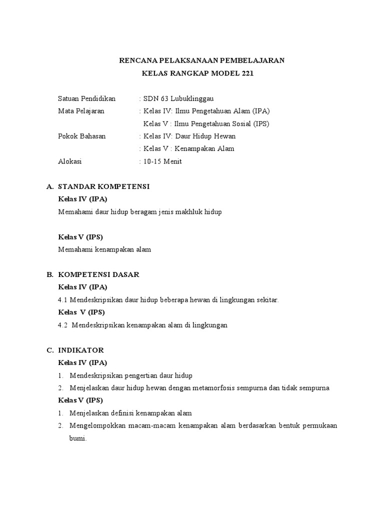 RPP Kelas Rangkap | PDF