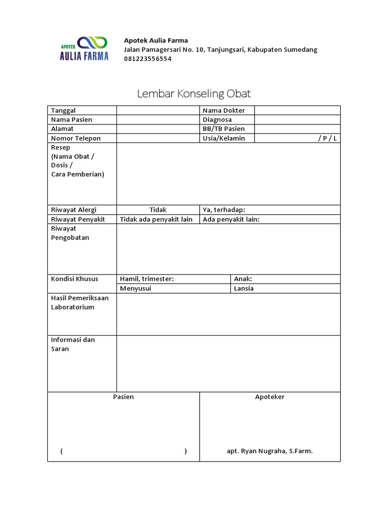 Lembar Konseling Obat Apotek Aulia | PDF | Kesehatan Holistik