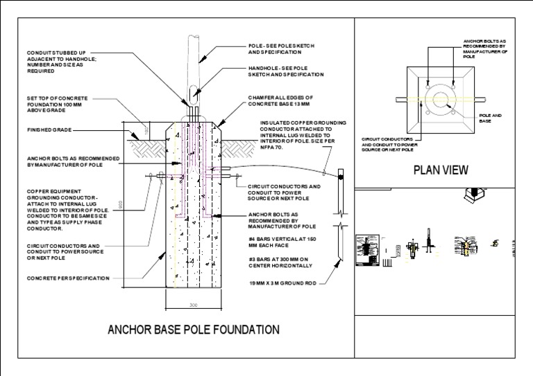 Plan View: Anchor Bolts As Recommended by Manufacturer of Pole | PDF