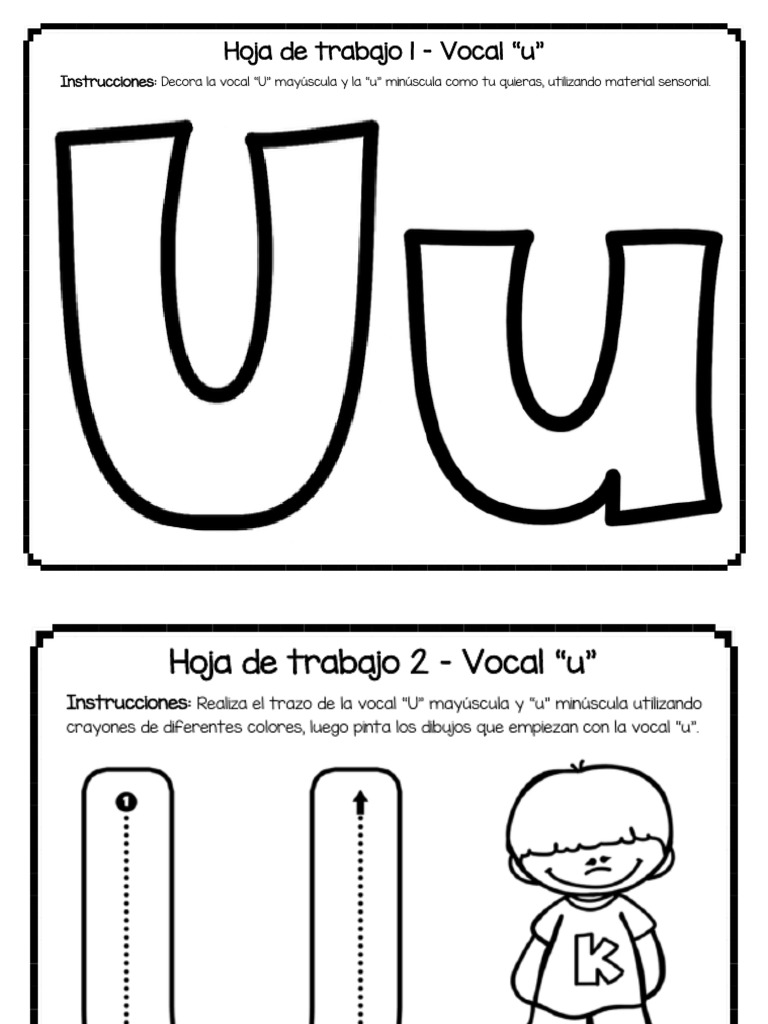 Hojas de Trabajo - Semanal - Vocal U | PDF