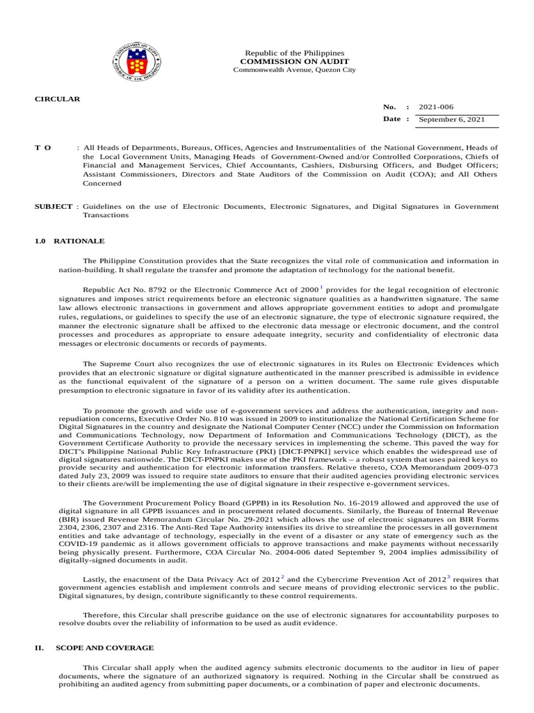 COA Circular 2021-006: Digital Signatures Guide | PDF | Public Key ...
