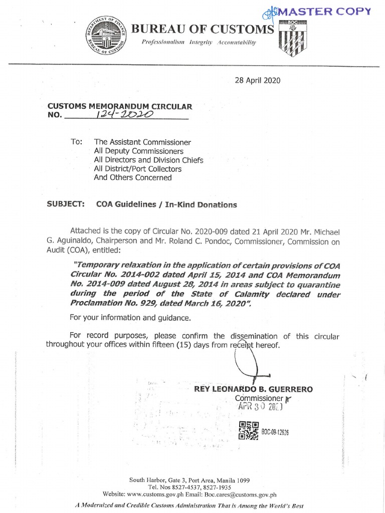 CMC 124 2020 COA Guidelines in Kind Donations | PDF