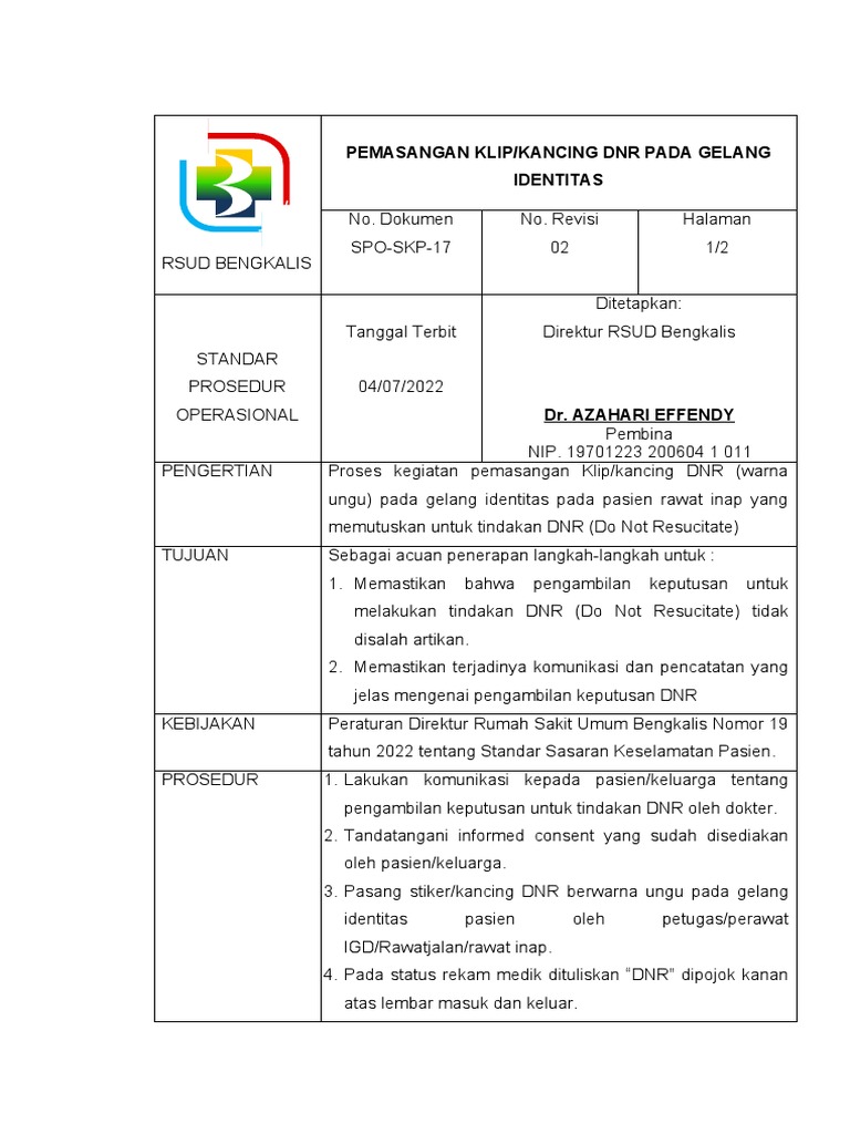 Spo Pemasangan Stiker DNR | PDF