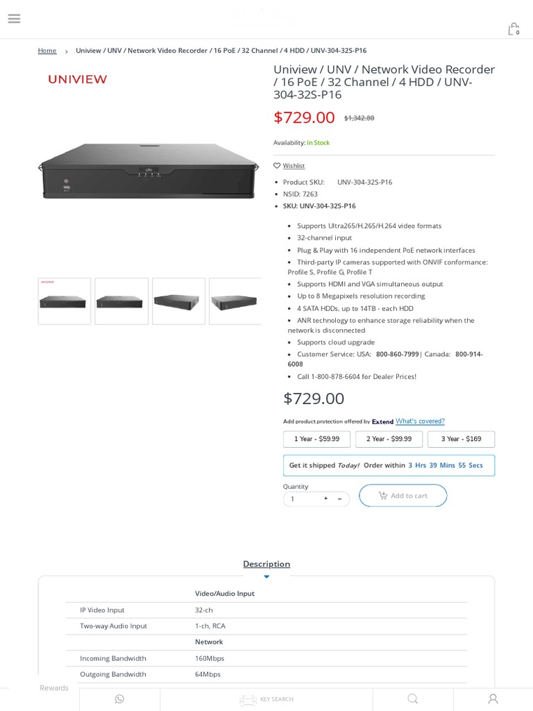 Uniview - UNV - Network Video Recorder - 16 PoE - 32 Channel - 4 HDD ...