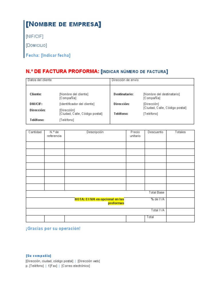 Modelo de Factura Proforma Word | PDF