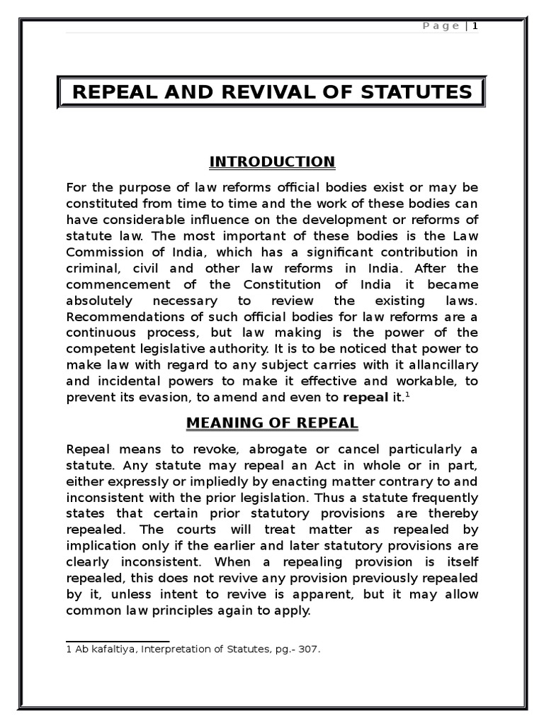 Repeal and Revival of Statutes Explained | PDF | Repeal | Political Science