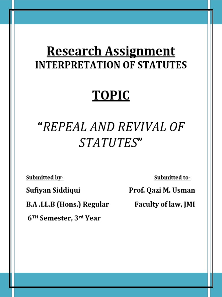 Repeal & Revival of Statues 1 | PDF | Repeal | Statutory Interpretation