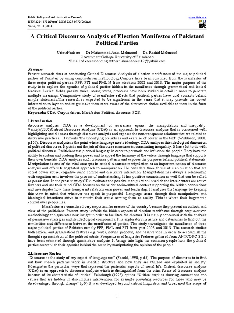 Analyzing Pakistani Political Manifestos | PDF | Linguistics | Discourse