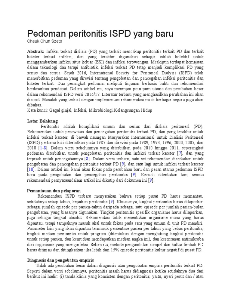Terjemahan Jurnal The New ISPD Peritonitis Guideline | PDF