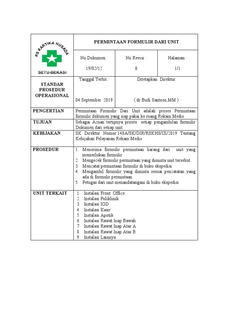 12 Spo Permintaan Formulir Dari Unit | PDF