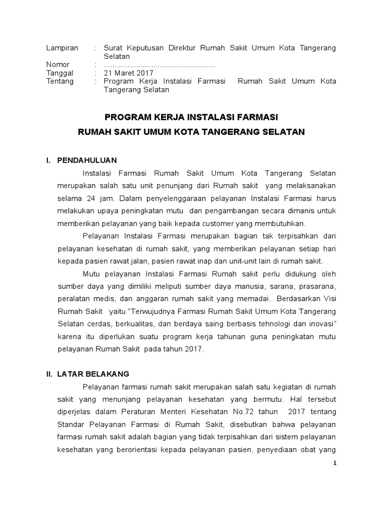 Program Kerja Instalasi Farmasi | PDF