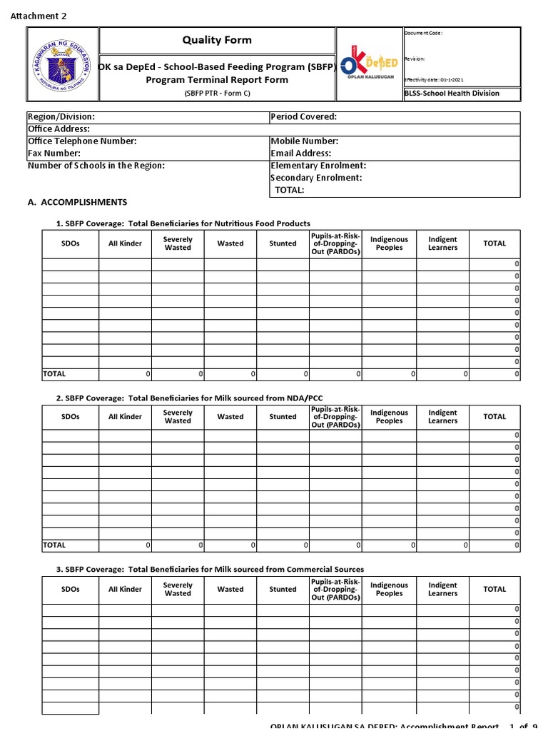 SBFP Terminal Report Template SY 2021 21 Feb. 32021 1 | PDF | Milk ...