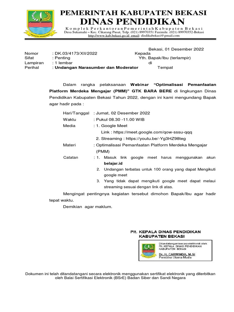Undangan Narasumber Webinar PMM | PDF
