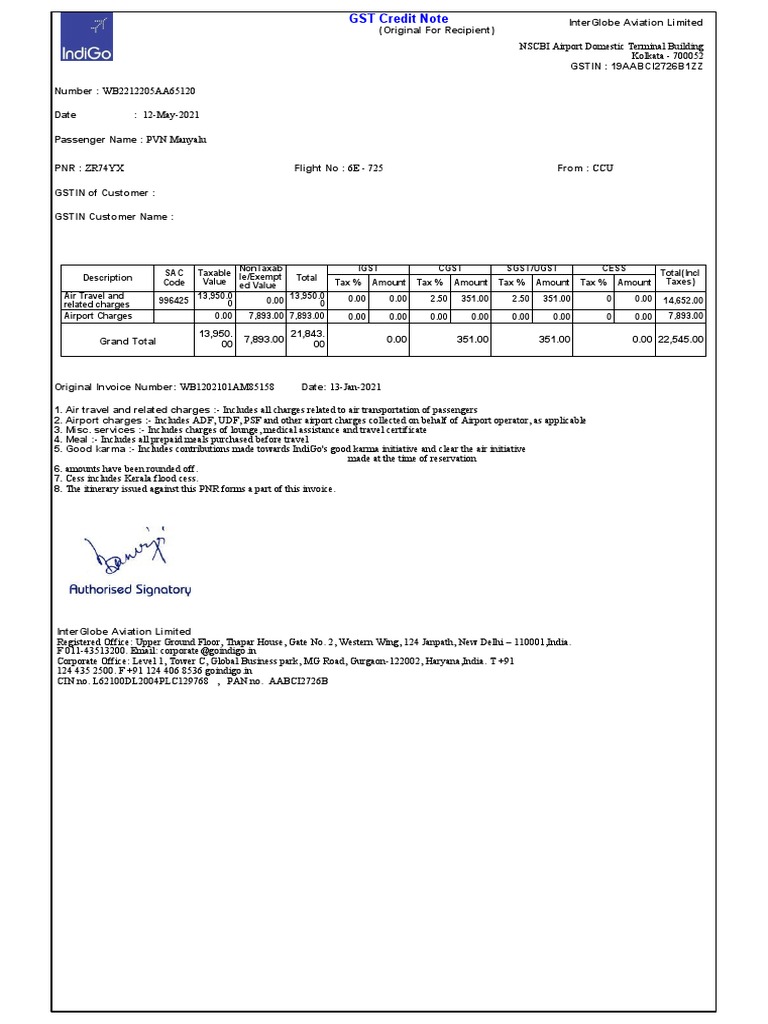 GST Credit Note WB 2212205 A A 65120 | PDF | Airport | Government