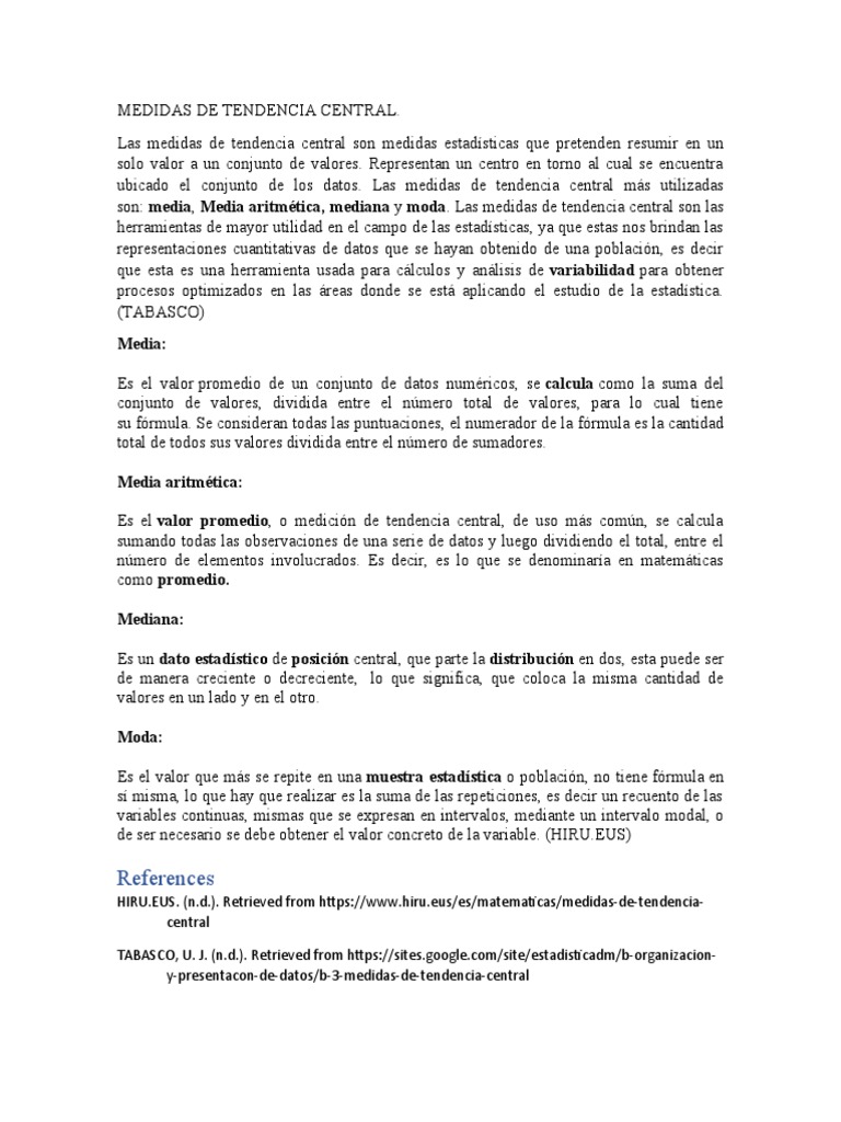 Medidas de Tendencia Central | PDF