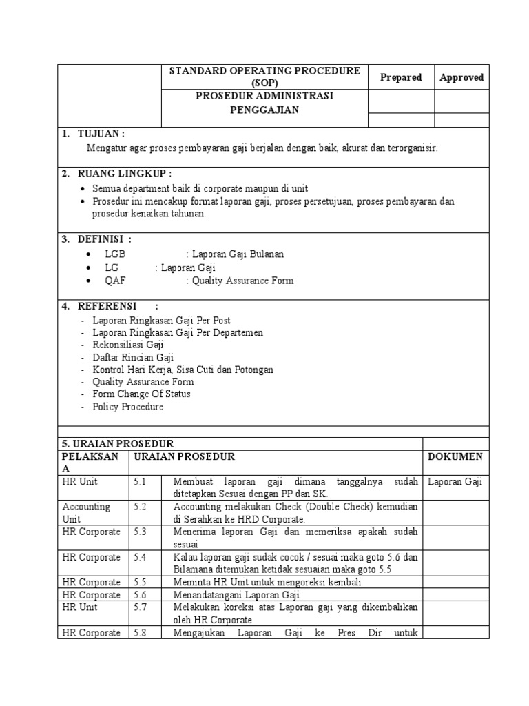 Sop Administrasi Pengupahan | PDF