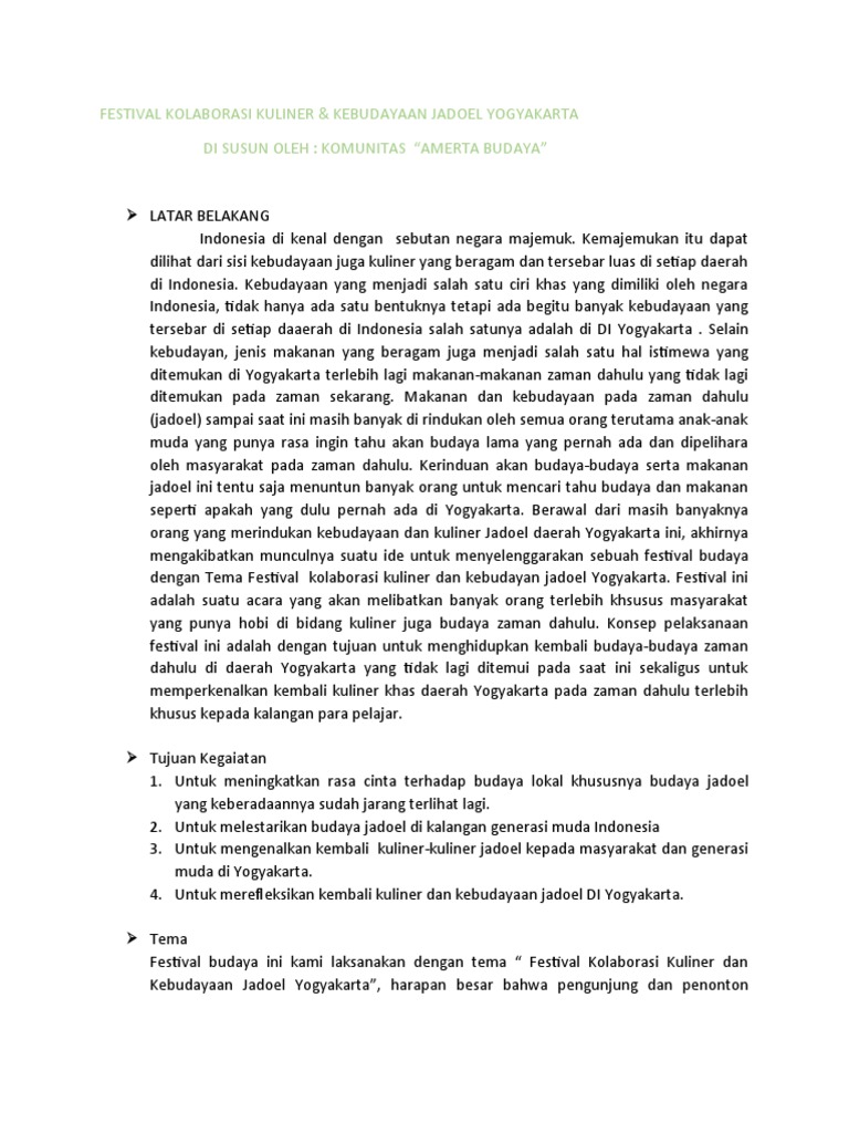 Proposal Festival Kolaborasi Kuliner | PDF