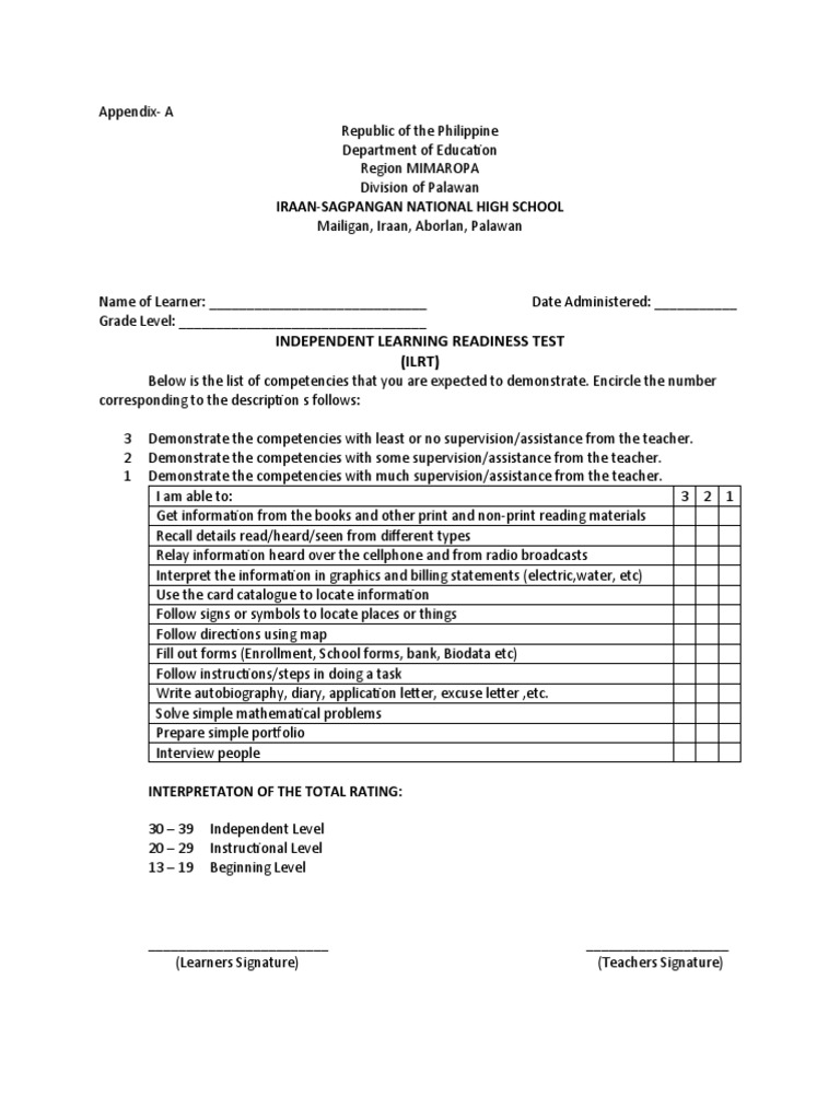 Reading Readiness Ohsp | PDF | Reading Comprehension | Learning