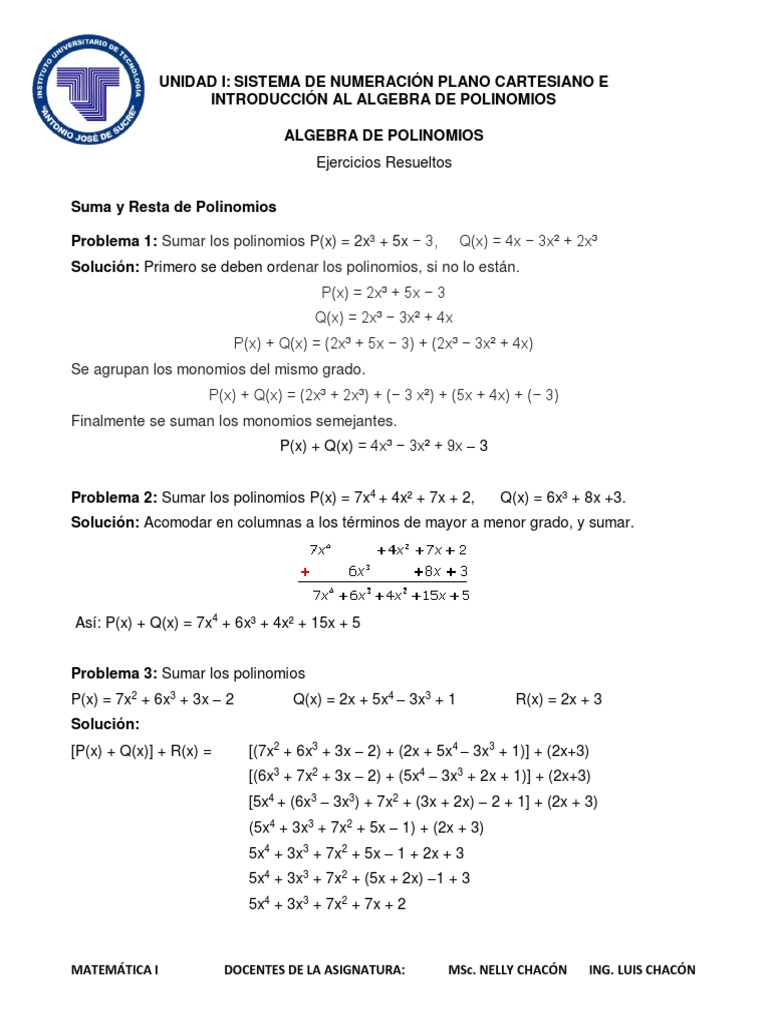 Ejecicios Resueltos Corte I - Algebra de Polinomios | PDF | División (Matemáticas) | Matemática ...
