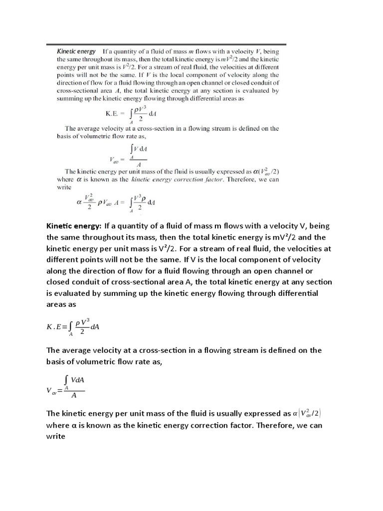 Kinetic Energy in Fluid Flow Analysis | PDF