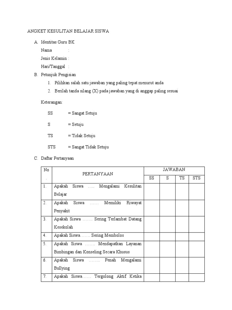 Angket Untuk Guru BK | PDF