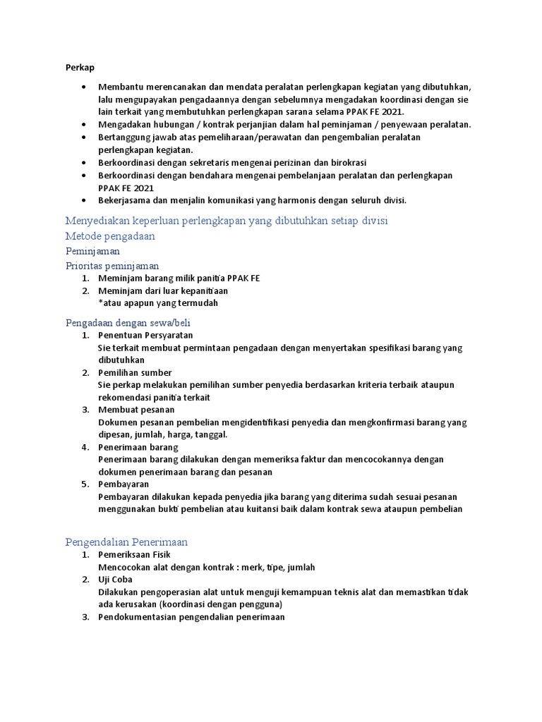 Jobdesk Sie Perkap PPAK FE 2021 | PDF
