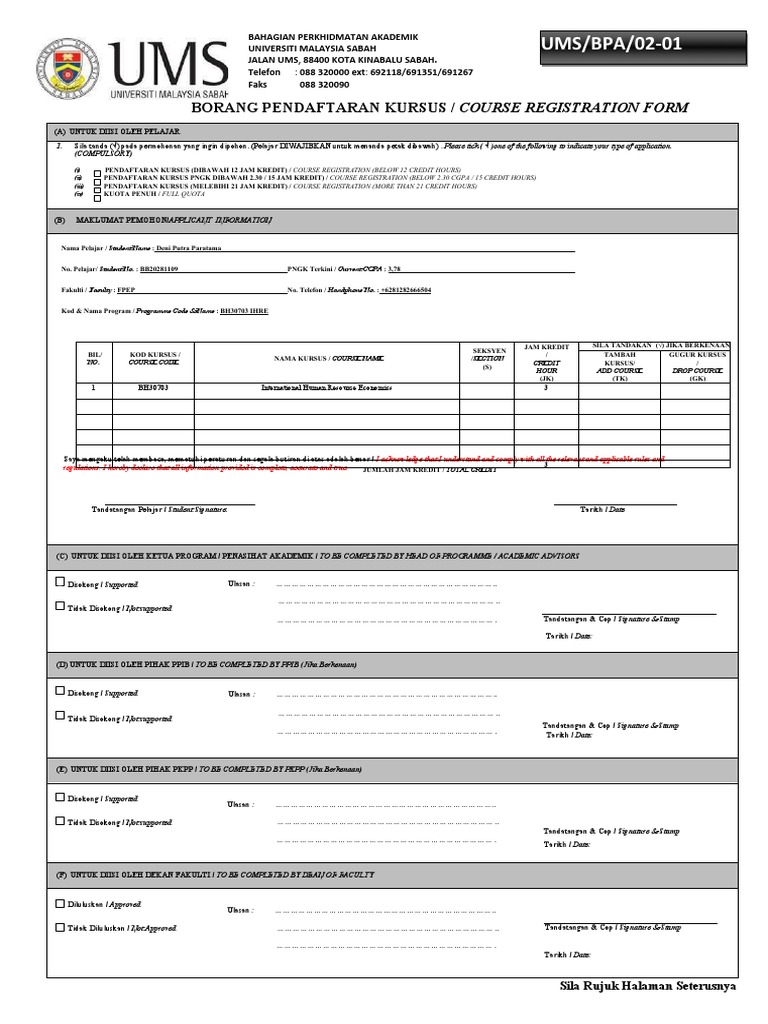 UMS Course Registration | PDF