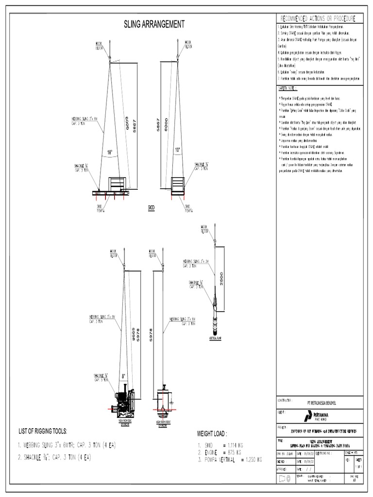 Lifting Plan Install Pompa Fire Water - Sling Arranggement | PDF